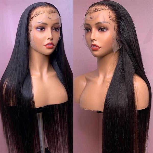 Real Human Hair Wig HD Transparent Straight Lace Front Wig Pre Plucked ...